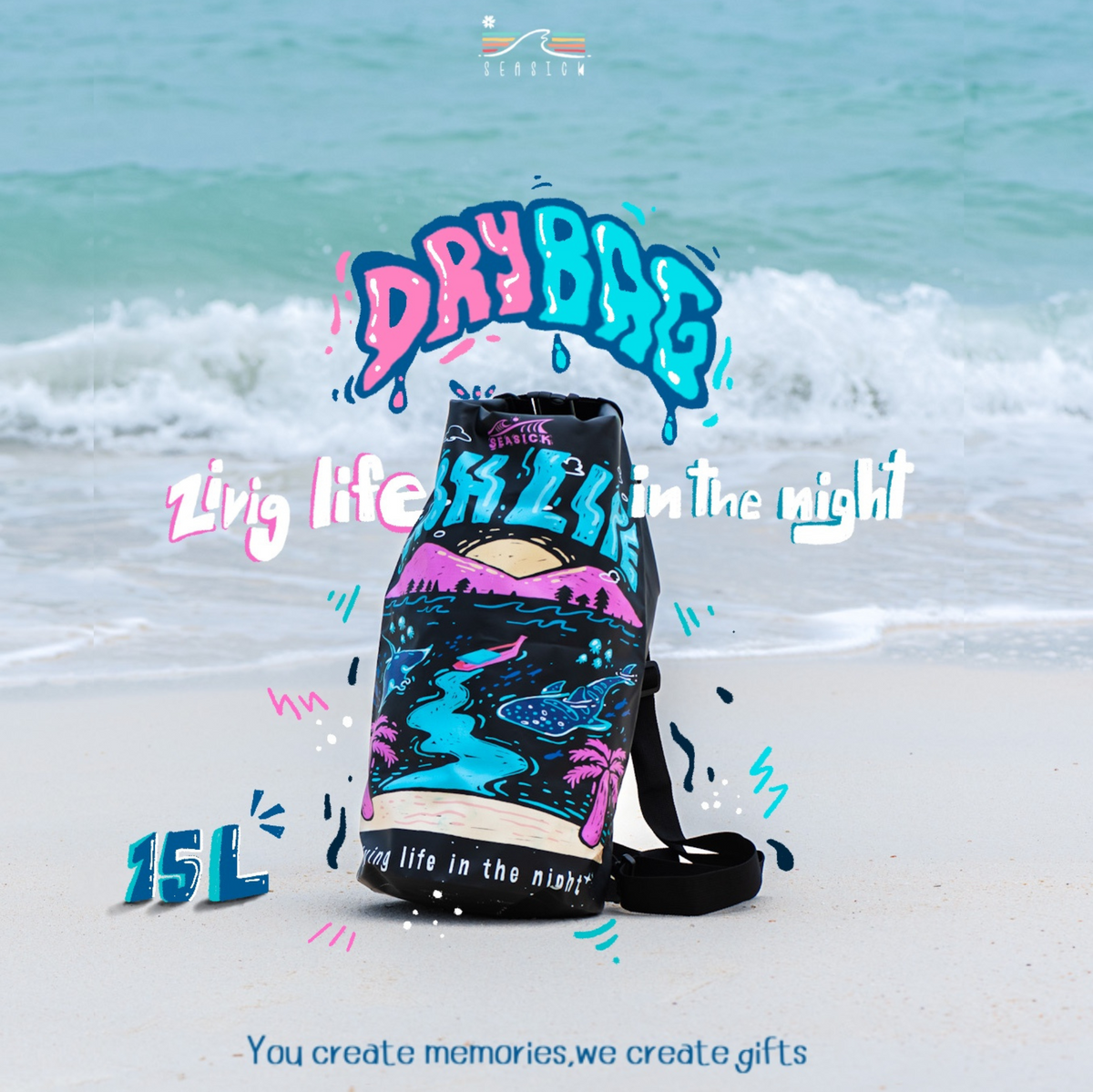 Living Life in the night Water Proof Bag (15L) – SEASICKSTORE
